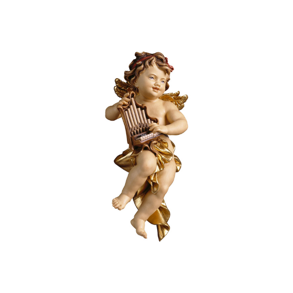 angel putto with organ carved wood – Grödner Holzschnitzerei